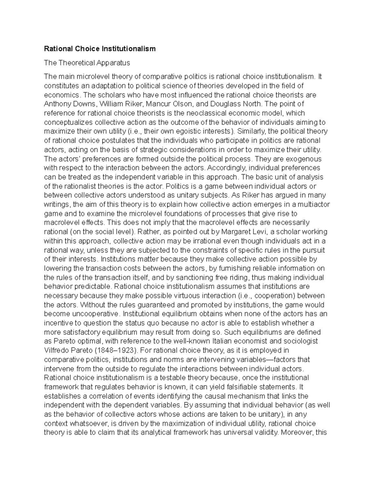 Rational Choice Institutionalism - It constitutes an adaptation to ...