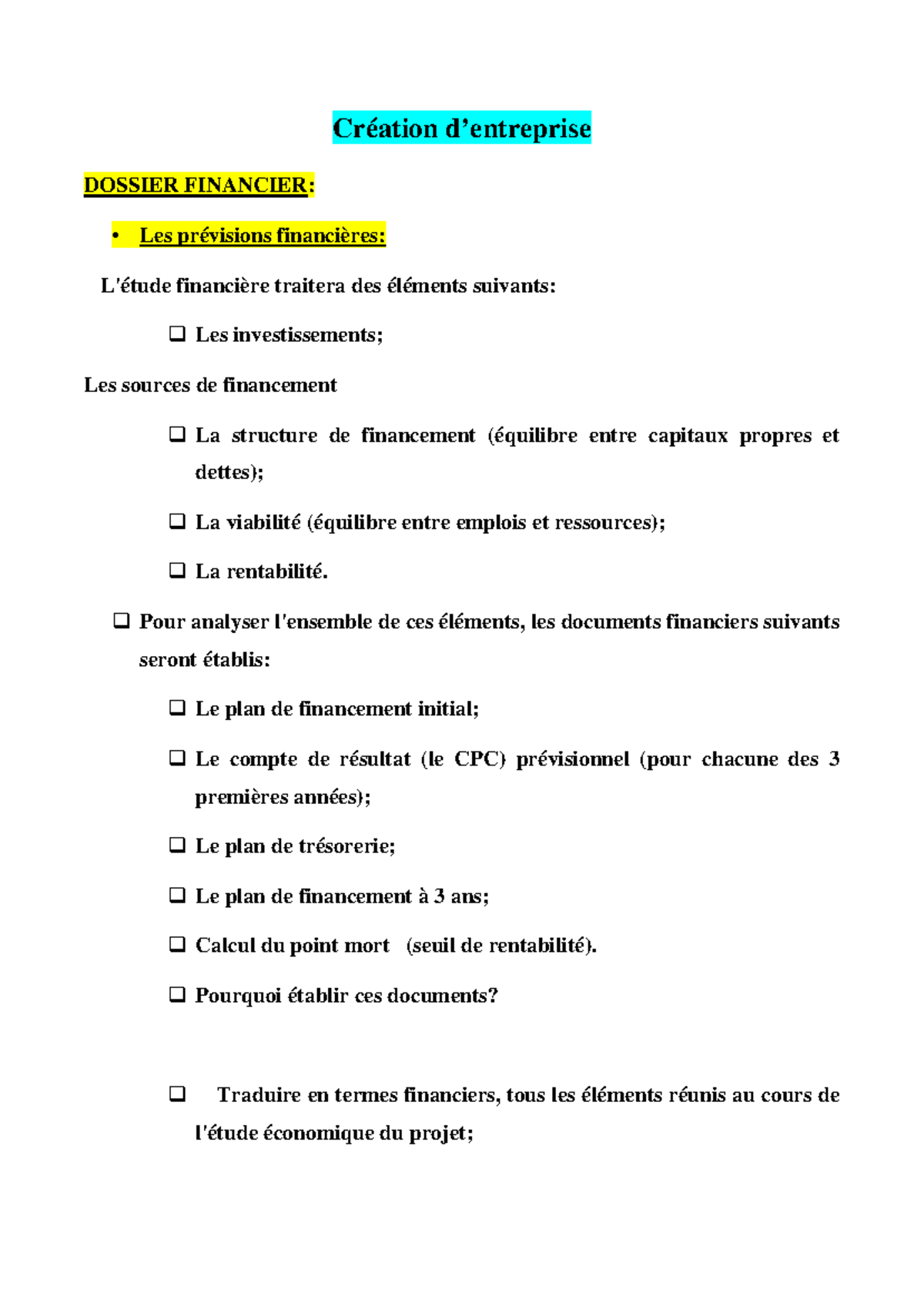Création d'entreprise d5 - Création d’entreprise DOSSIER FINANCIER: Les ...