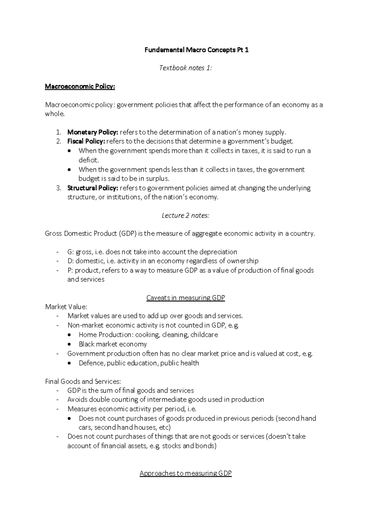 ECON10003 Macro Notes - Fundamental Macro Concepts Pt 1 Textbook notes ...