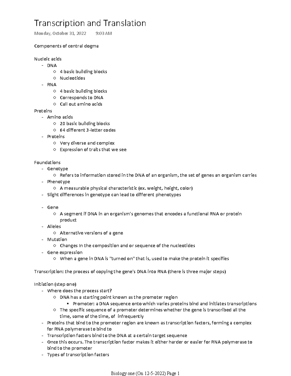 Transcription and translation - Components of central dogma Nucleic ...
