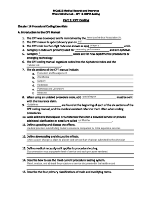 Week 3 Online Lab - MOA115 Medical Records and Insurance Week 3 Online ...
