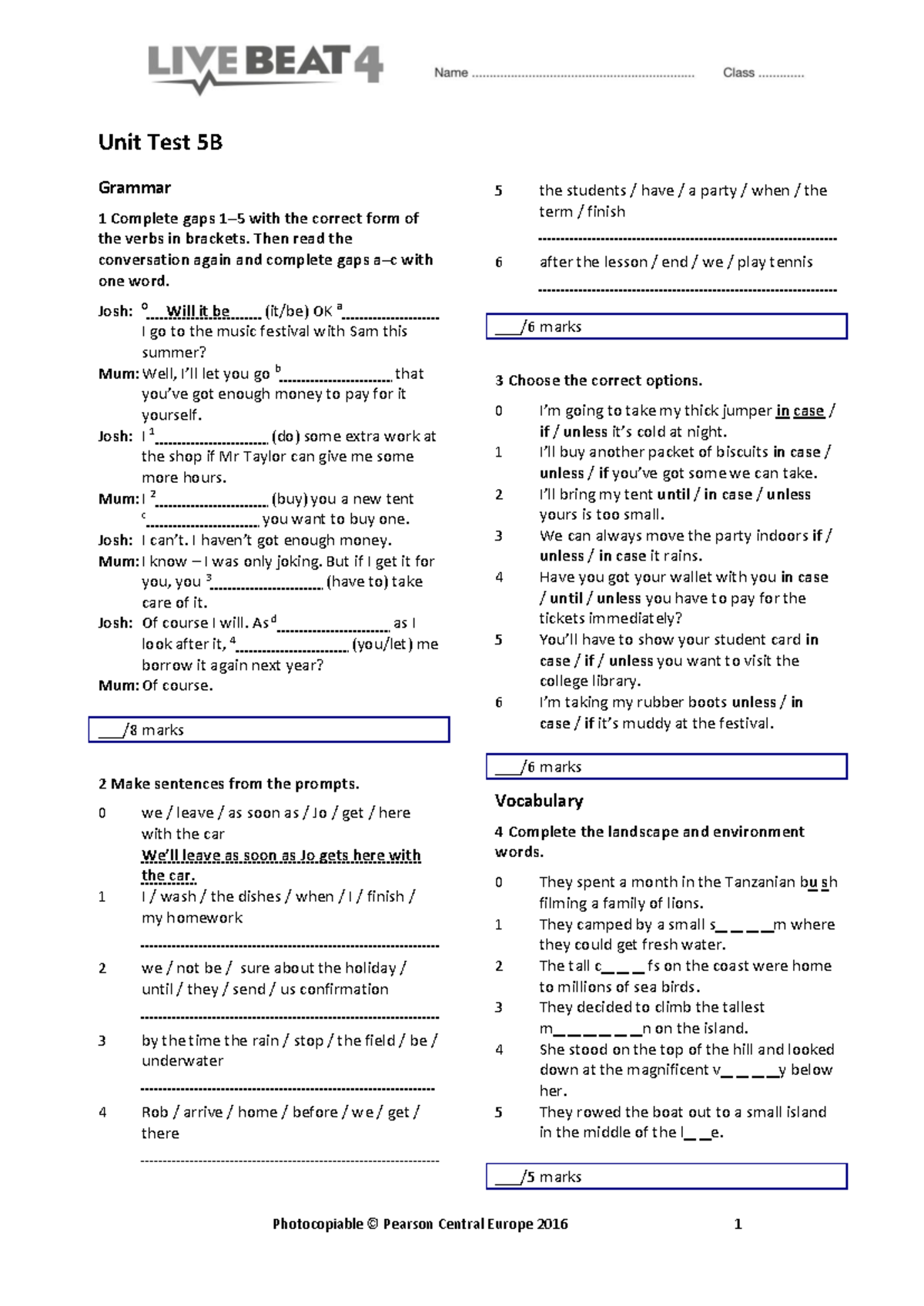 LB4 Unit-test-5B - cwiczenia - Photocopiable © Pearson Central Europe ...