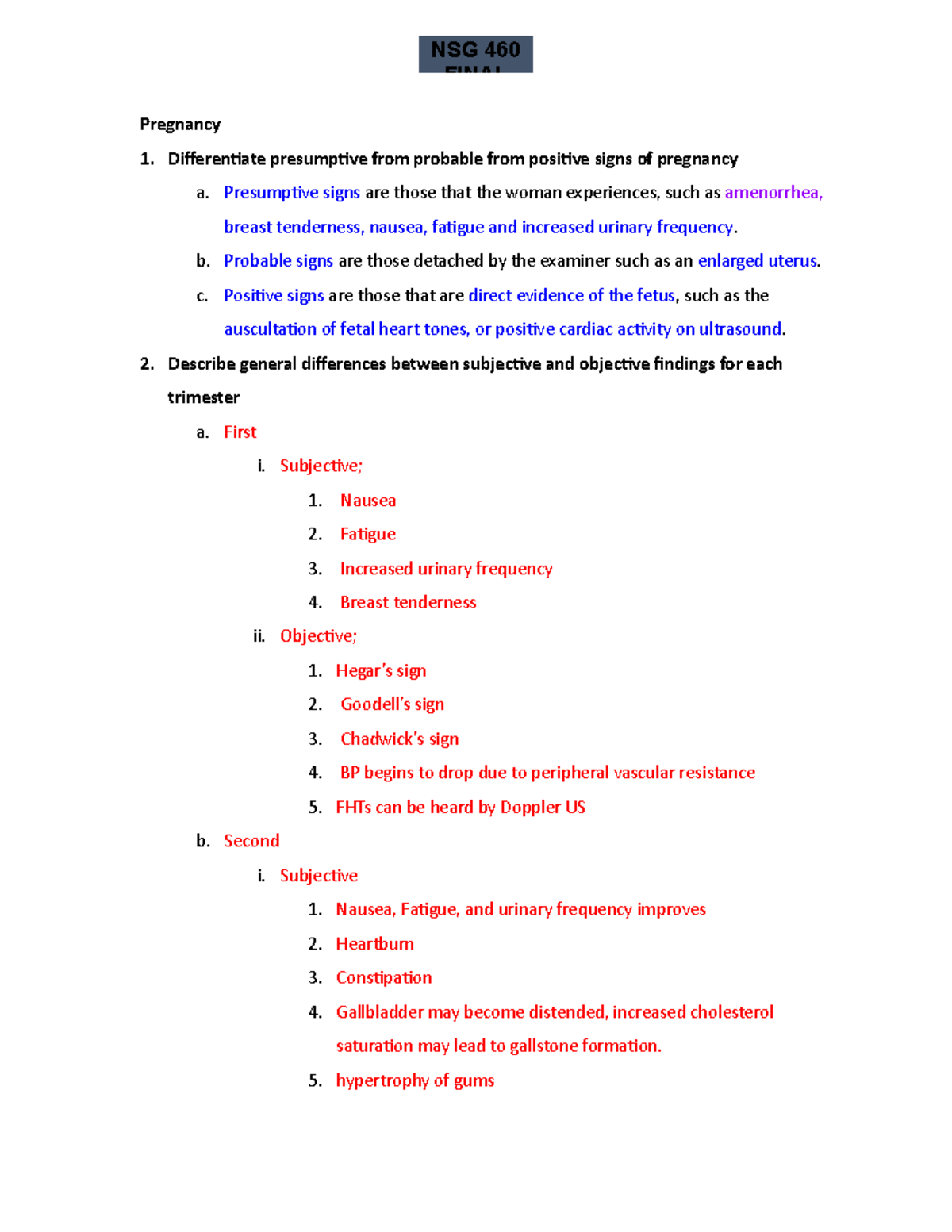 Final Exam Worksheet Student studoc 8 - **Pregnancy Differentiate ...