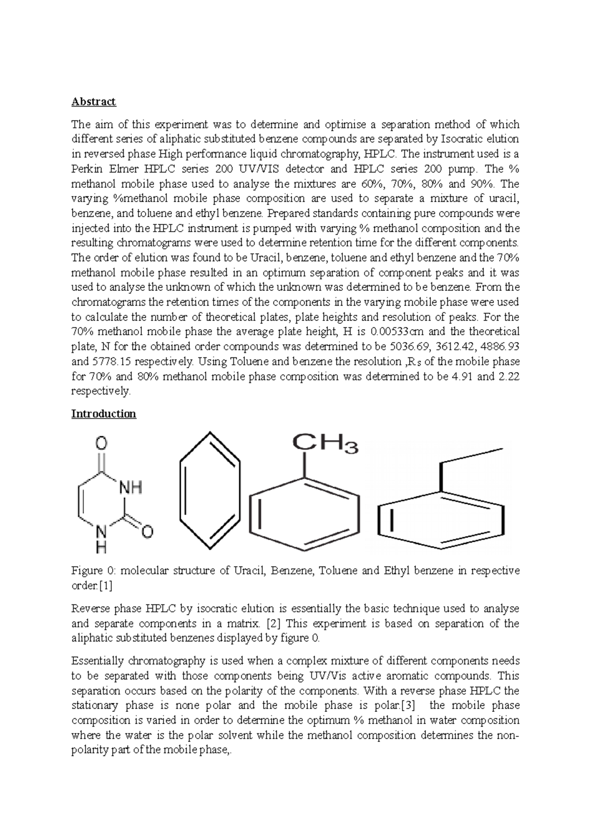 Practical 9 report HPLC - Abstract The aim of this experiment was to ...