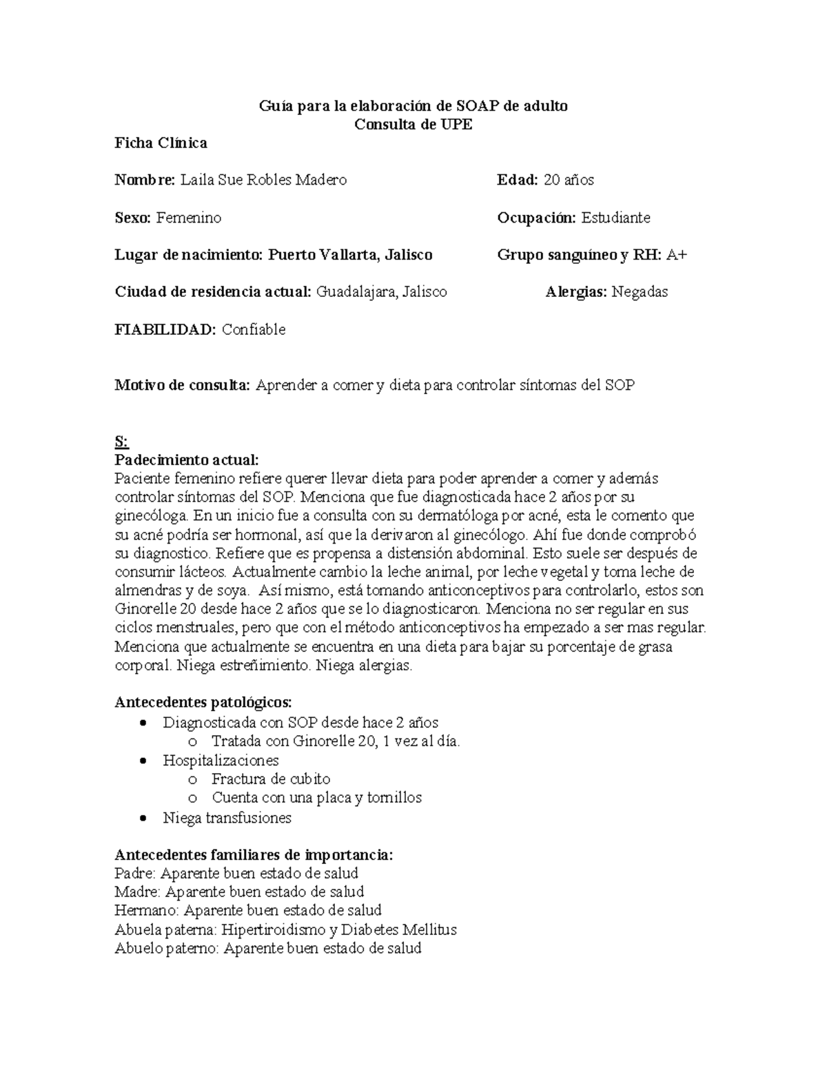 SOAP de adulto - Guía para la elaboración de SOAP de adulto Consulta de ...