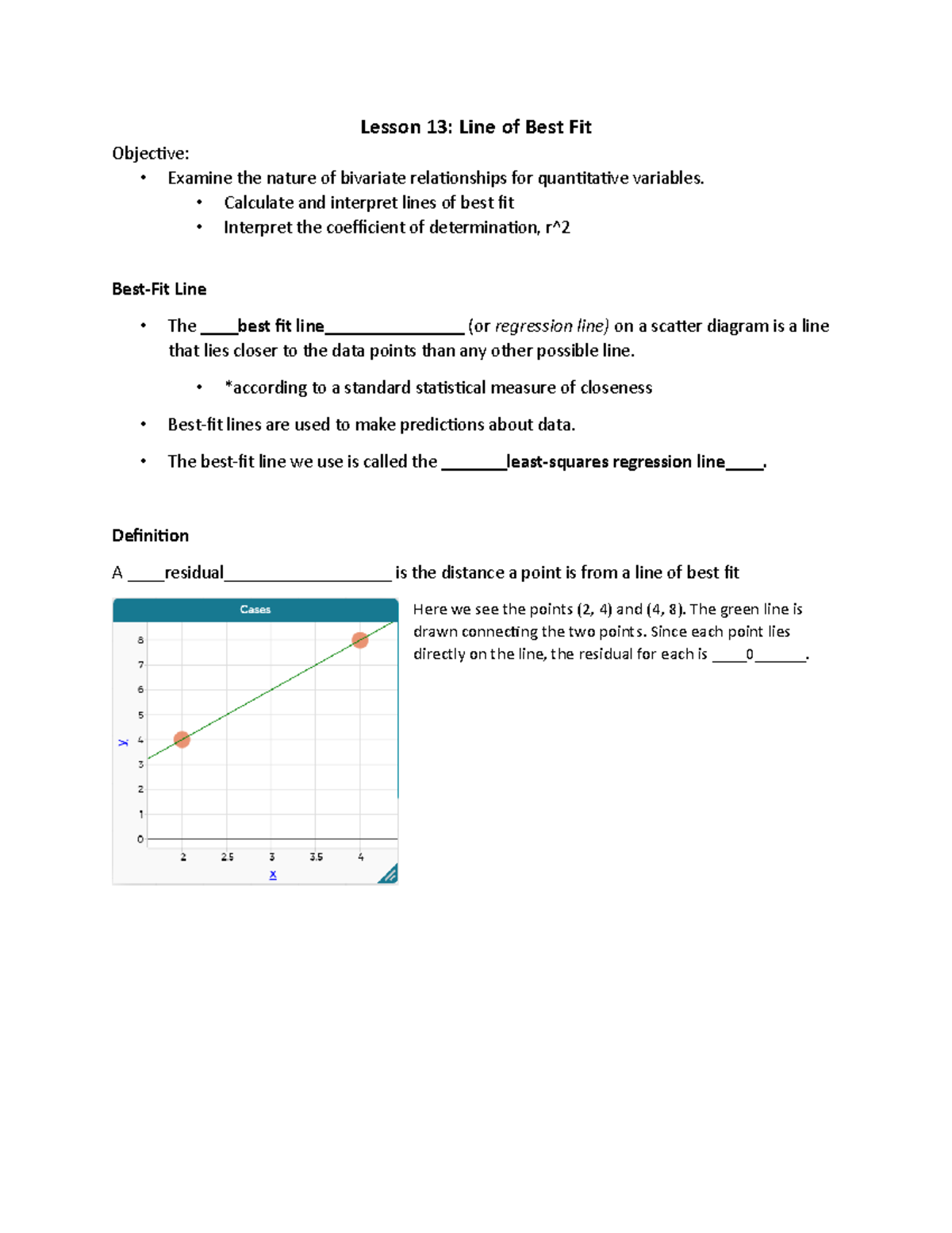 Lesson 13 Line of Best Fit - Lesson 13: Line of Best Fit Objective ...