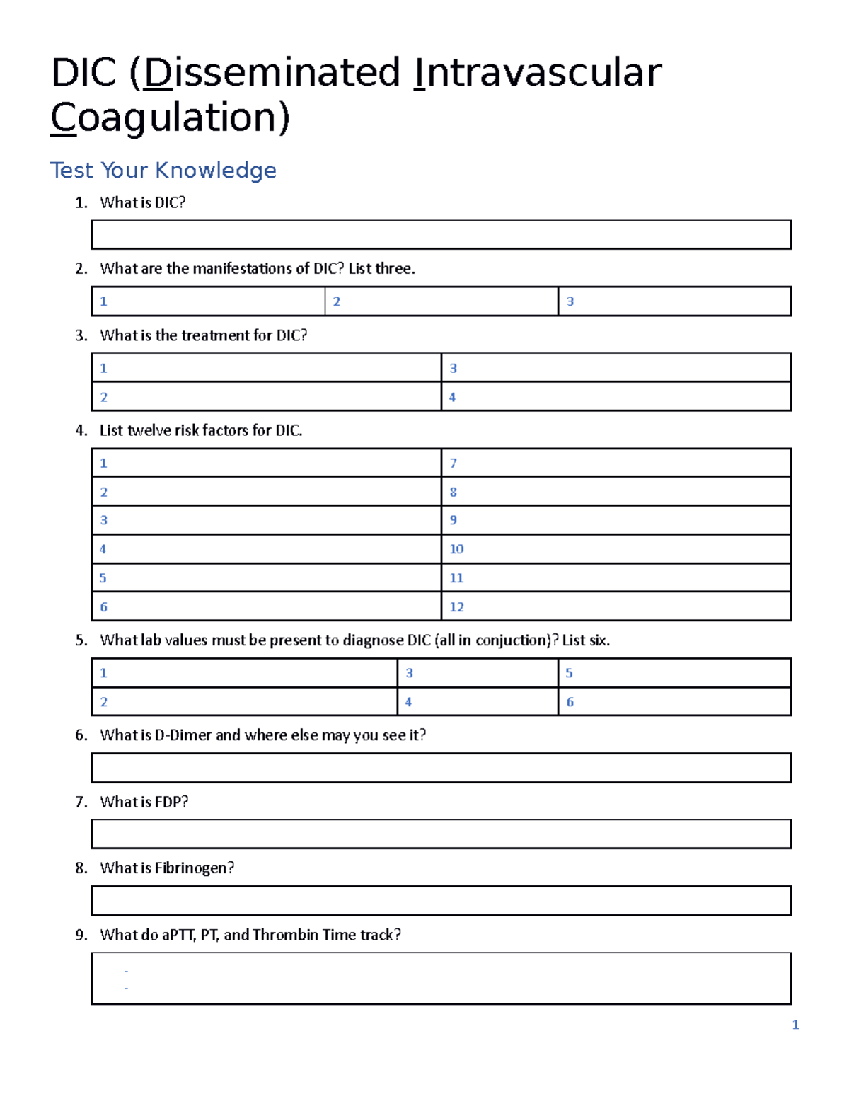 DIC notes from Lecture and book - DIC (Disseminated Intravascular ...