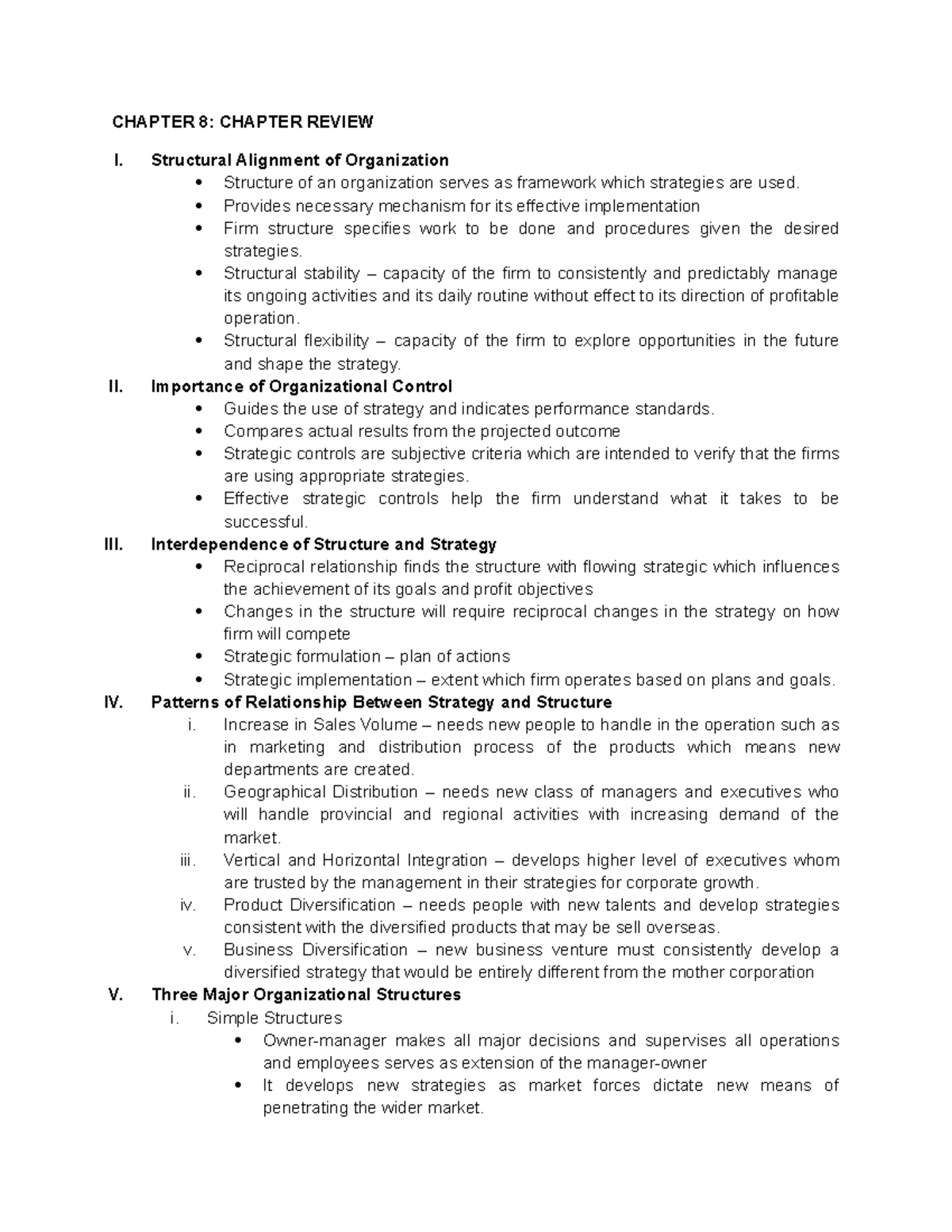 Chapter 8 - business - CHAPTER 8: CHAPTER REVIEW I. Structural ...