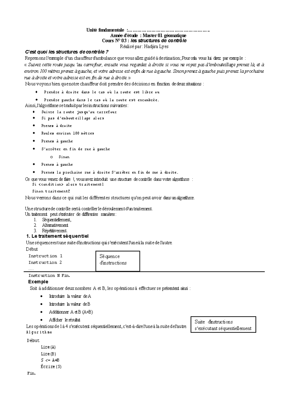 Cours 03 nformatique et programmation 1 - Unité fondamentale - Studocu