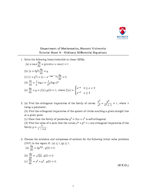 Tutorial Sheet 3 Solutions - Linear Algebra and Ordinary Differential ...
