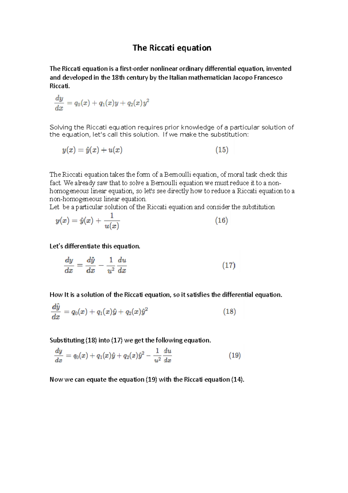 Ecuaciones de ricatti y clariaut englis - The Riccati equation The ...