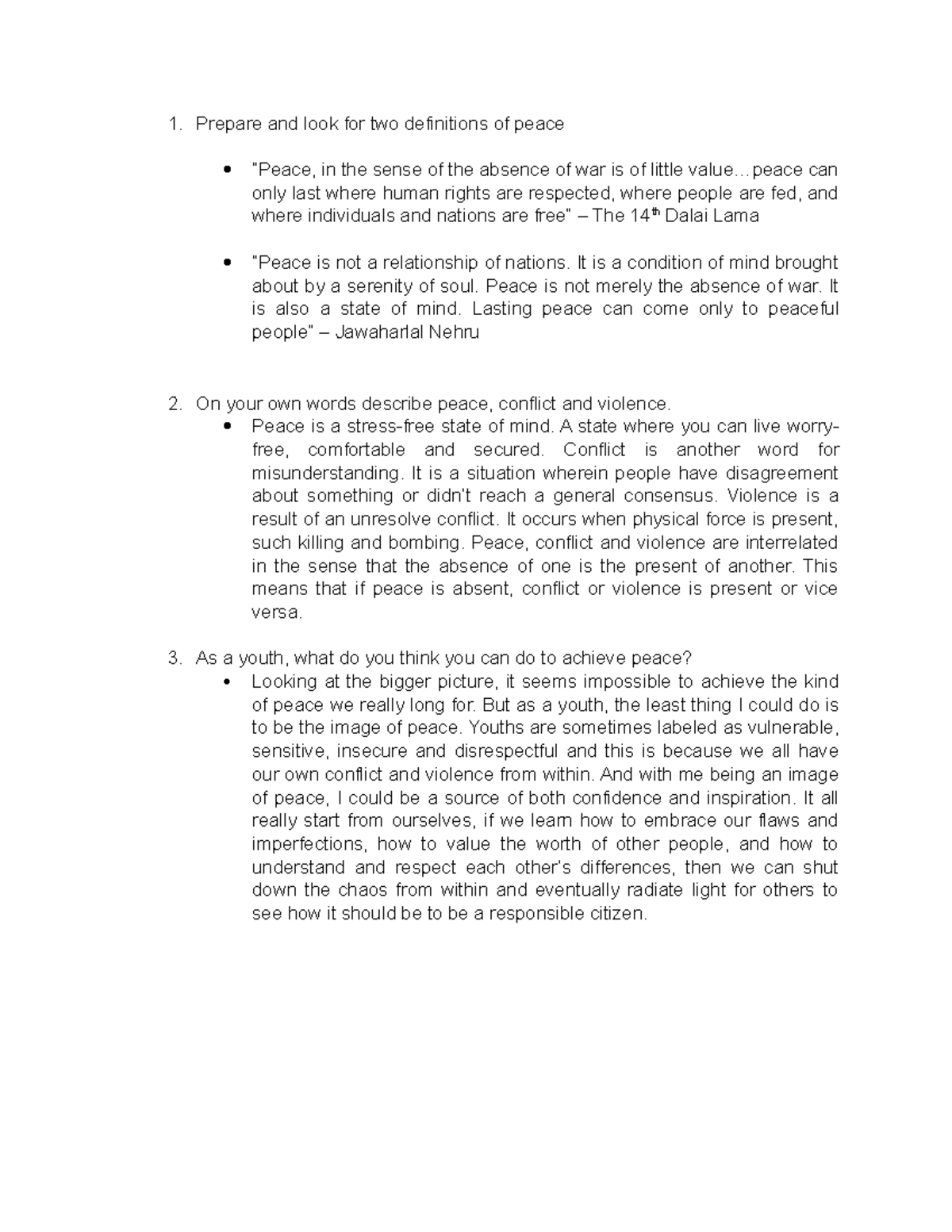 Peace Dev-ASS1 - Prepare and look for two definitions of peace “Peace ...