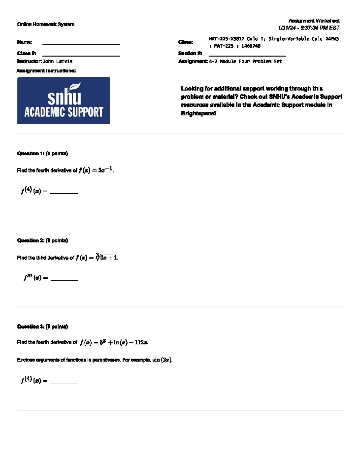 Module 4 Problem Set - MAT225 - Studocu