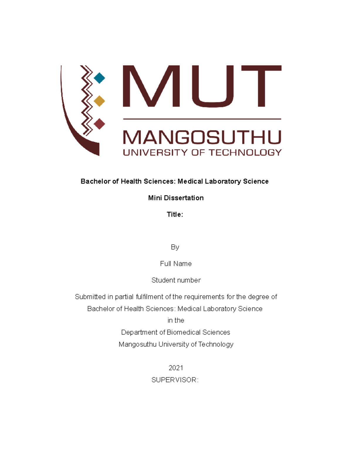 Research Dissertation Template 2022 (v1 - Bachelor of Health Sciences ...