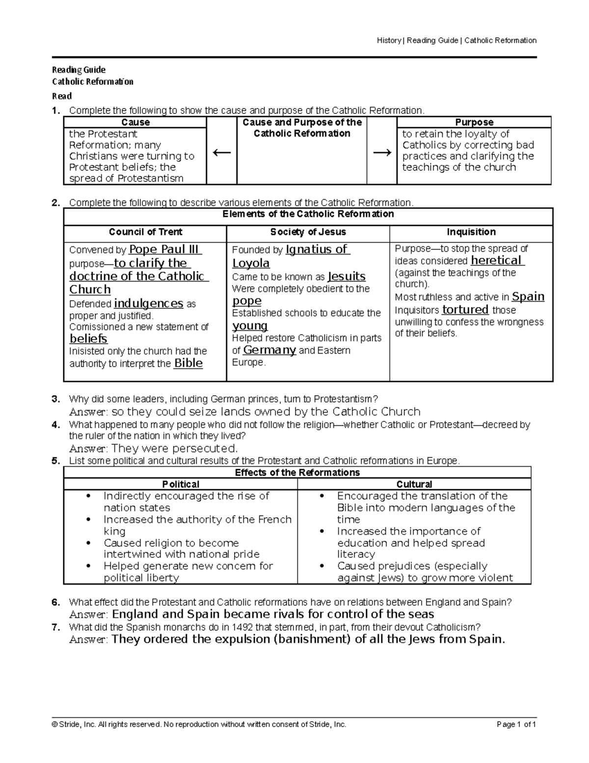 Catholic Reformation - World History S1.2 22-23 - History | Reading ...