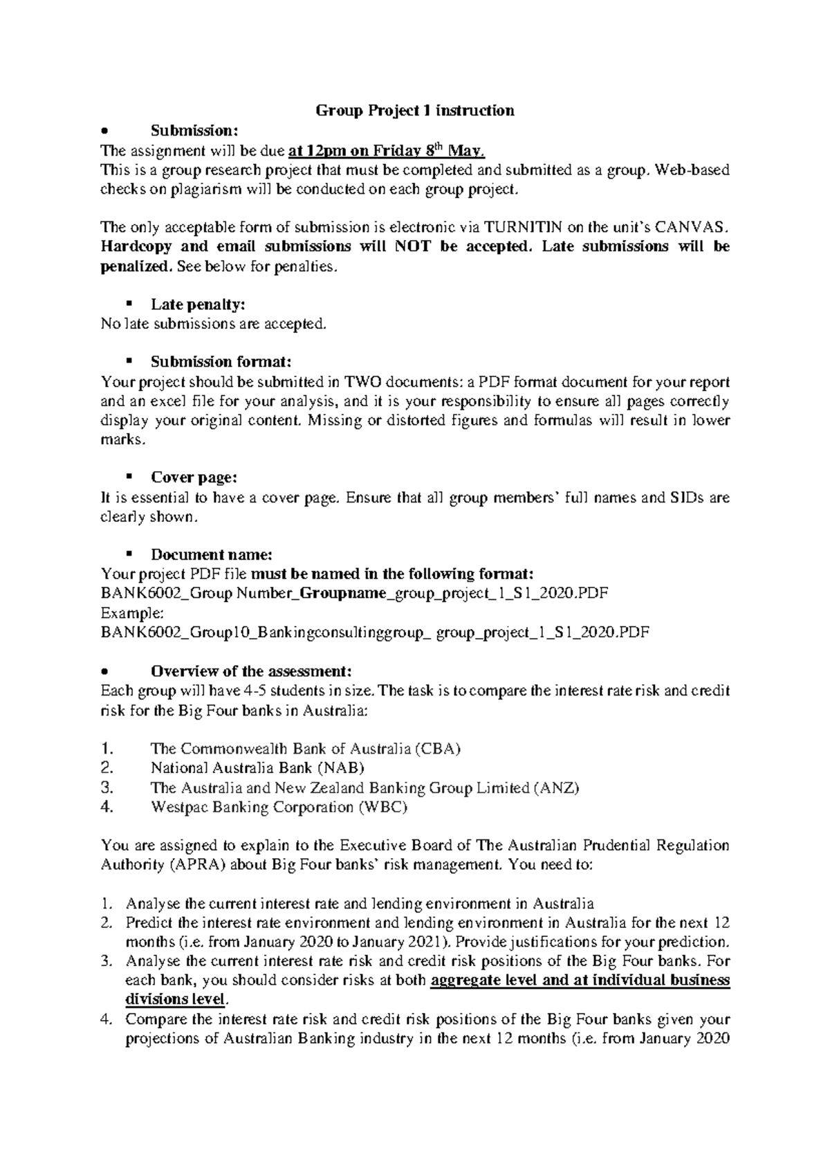 Group project 1 instruction Sem 1 2020 - Group Project 1 instruction ...
