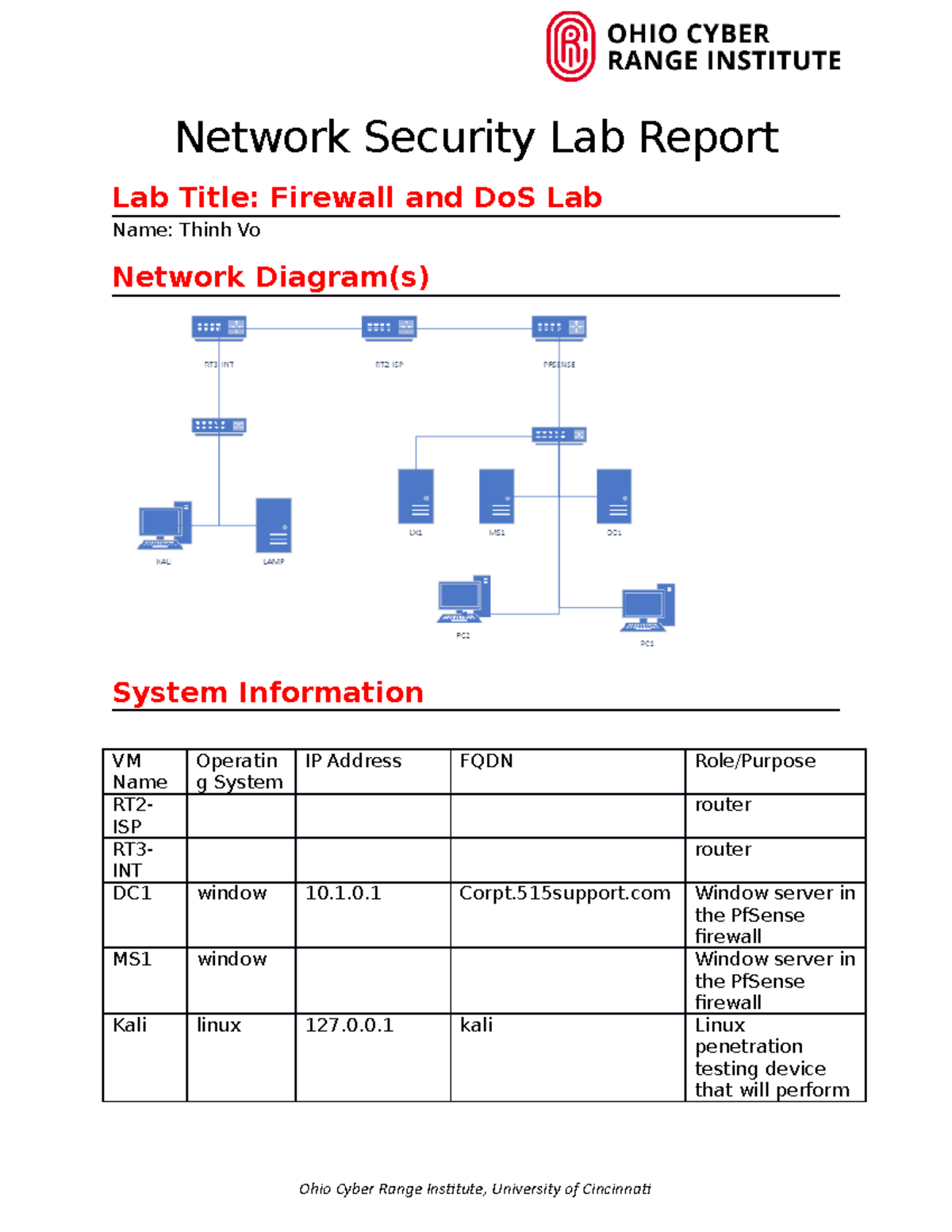 Firewall and Do S Lab Report-done - Network Security Lab Report Lab Title: Firewall and DoS Lab ...