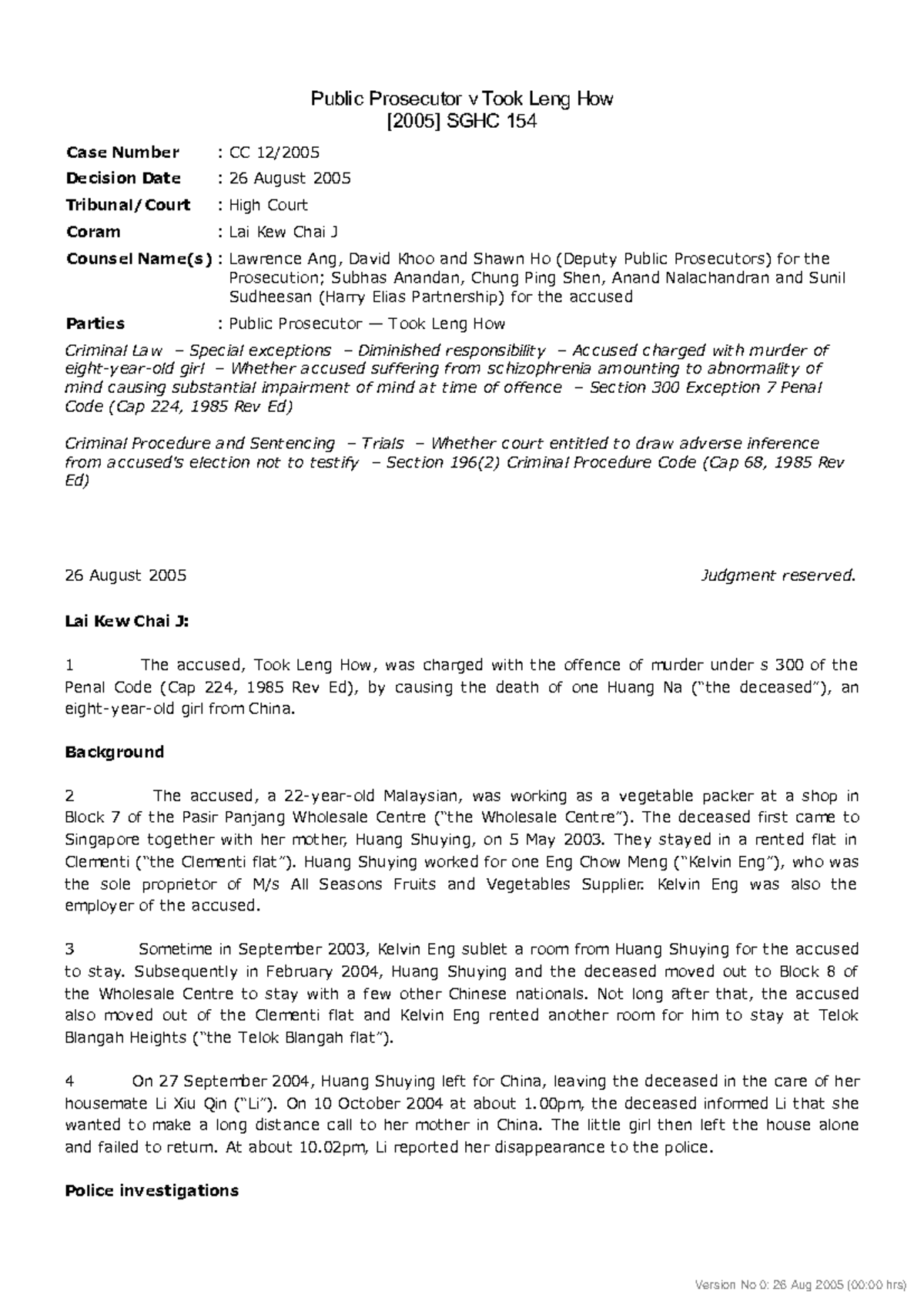 [2005 ] SGHC 154 - Public Prosecutor v Took Leng How [2005] SGHC 154 ...