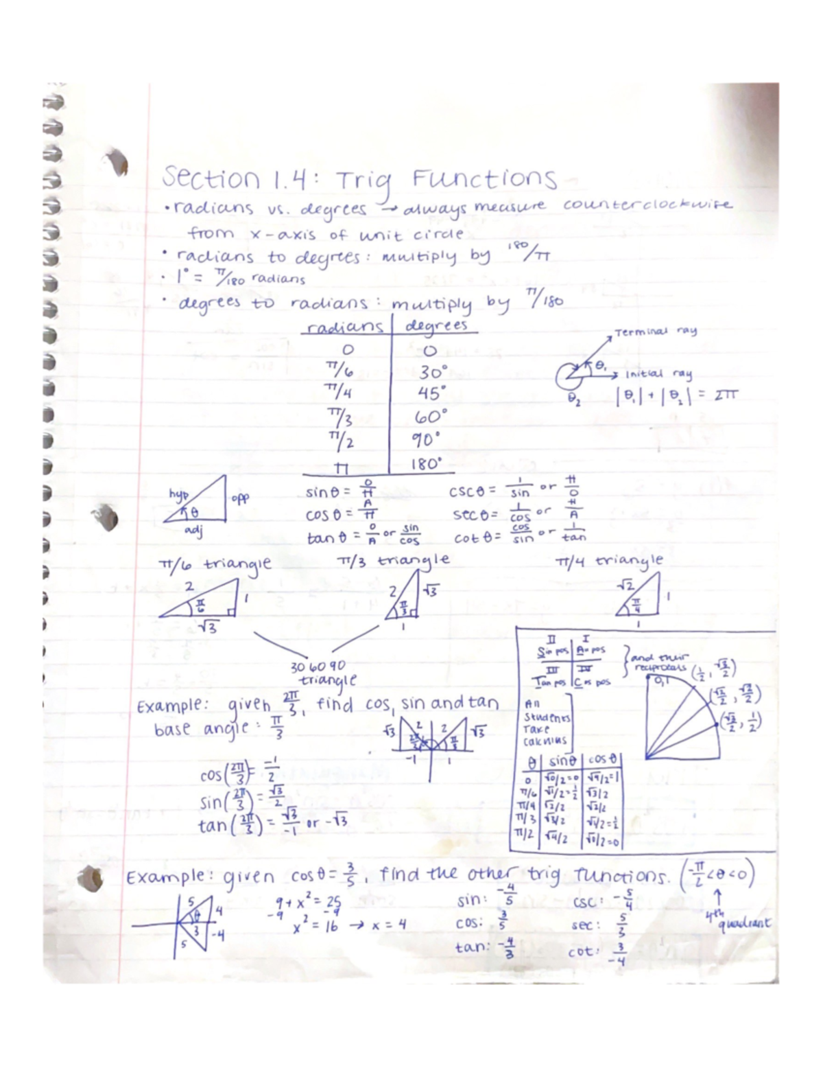 Calculus 1 - Notes taken from lecture by Professor Brown; Sections 1.4 ...
