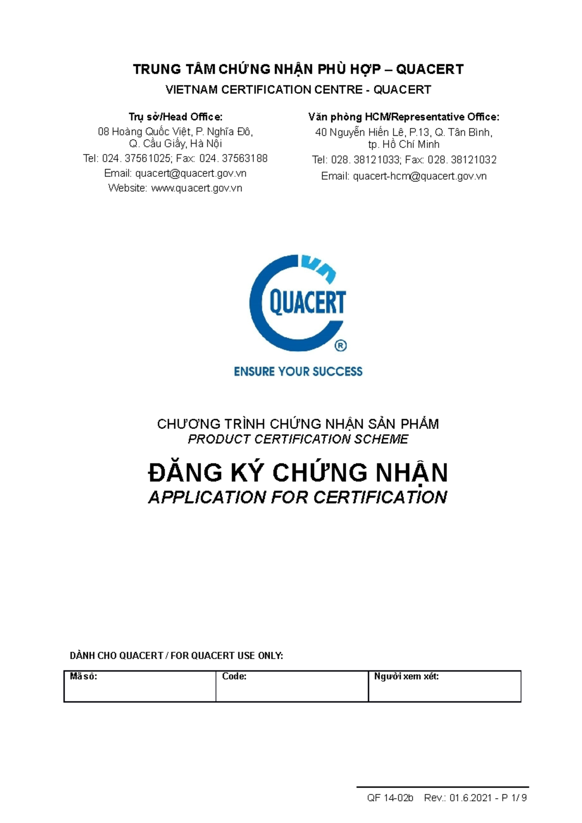 DKCN HC-HQ (ke hoach KSCL) - TRUNG TÂM CHỨNG NHẬN PHÙ HỢP – QUACERT ...