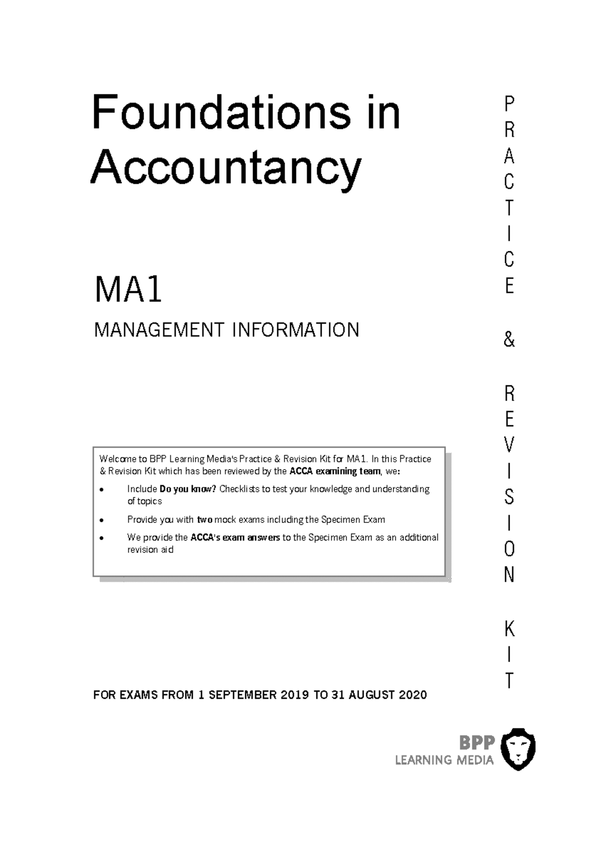 MA1 BPP kit - Management Accounting (MA1) study material provided for ...