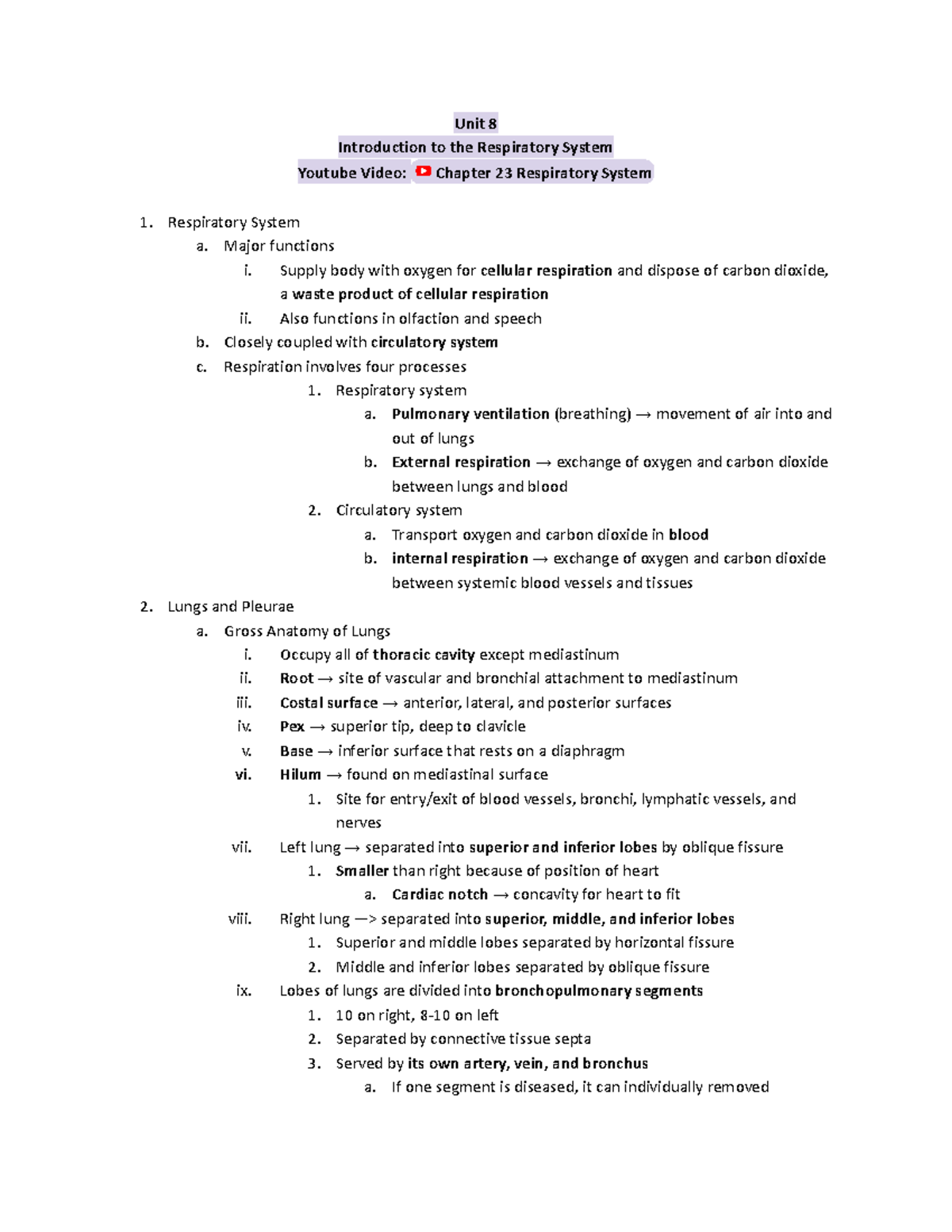 Bio 208 Respiratory and Digestive System - Unit 8 Introduction to the ...