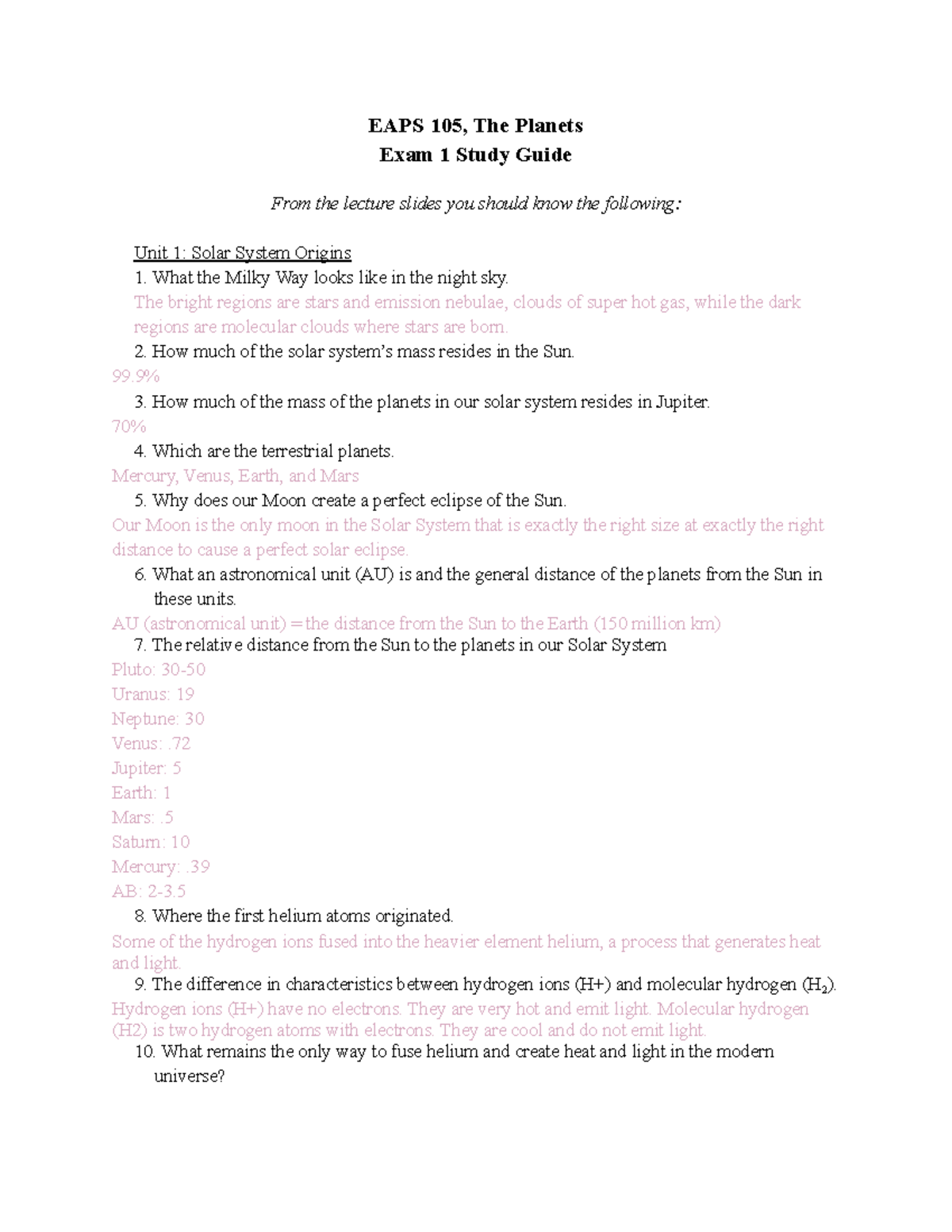 Untitled document-7 - exam 1 study guide - EAPS 105, The Planets Exam 1 ...
