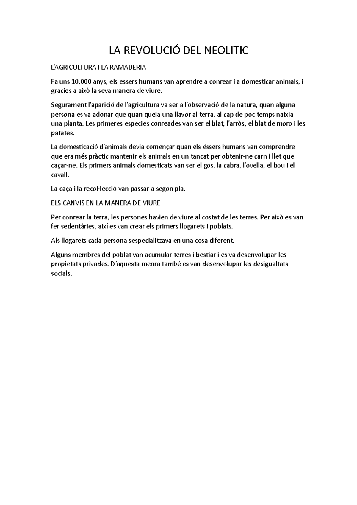 LA Revolució DEL Neoliti 1 - LA REVOLUCIÓ DEL NEOLITIC L’AGRICULTURA I ...