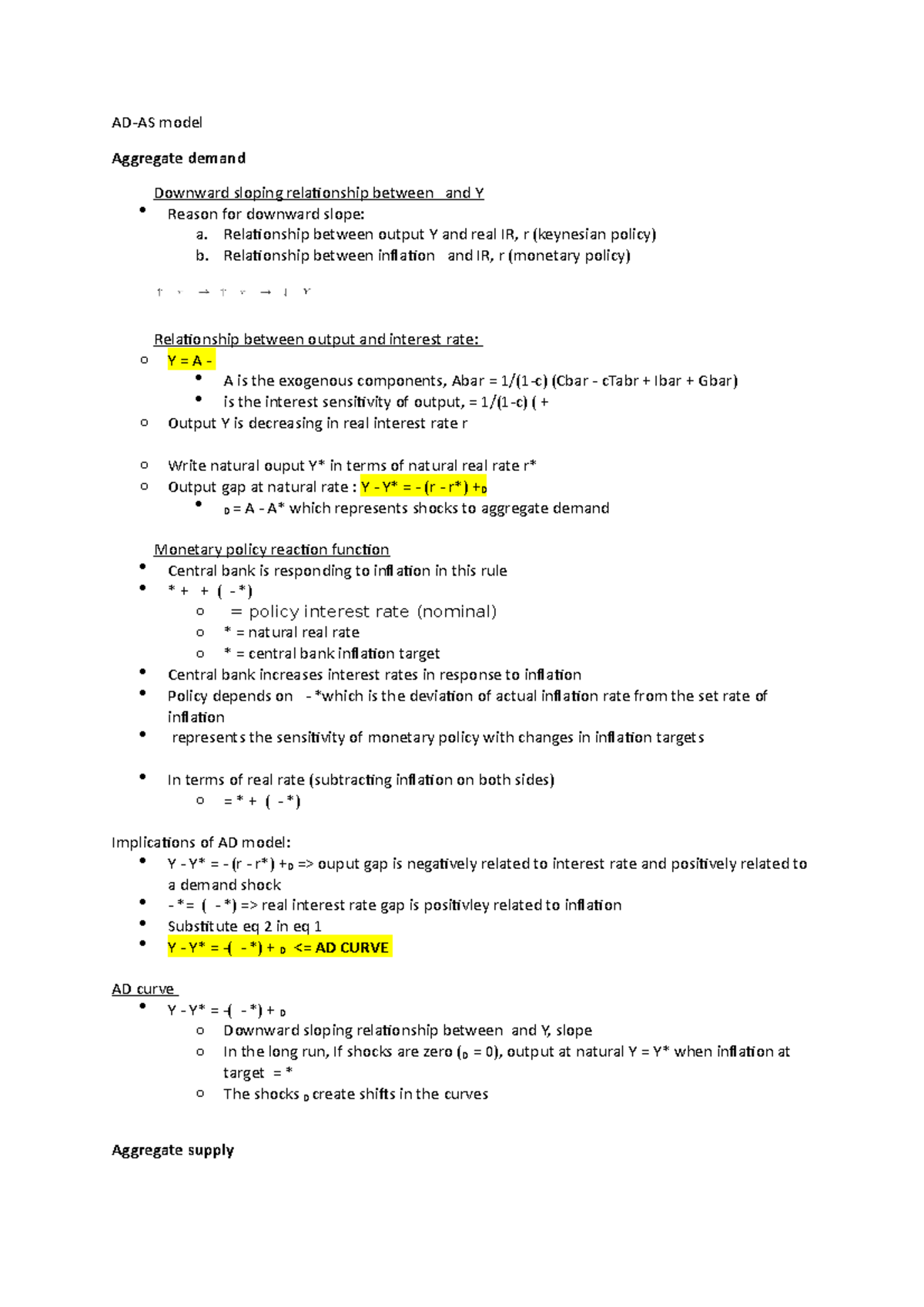 AD-AS model - AD-AS model Aggregate demand Downward sloping ...
