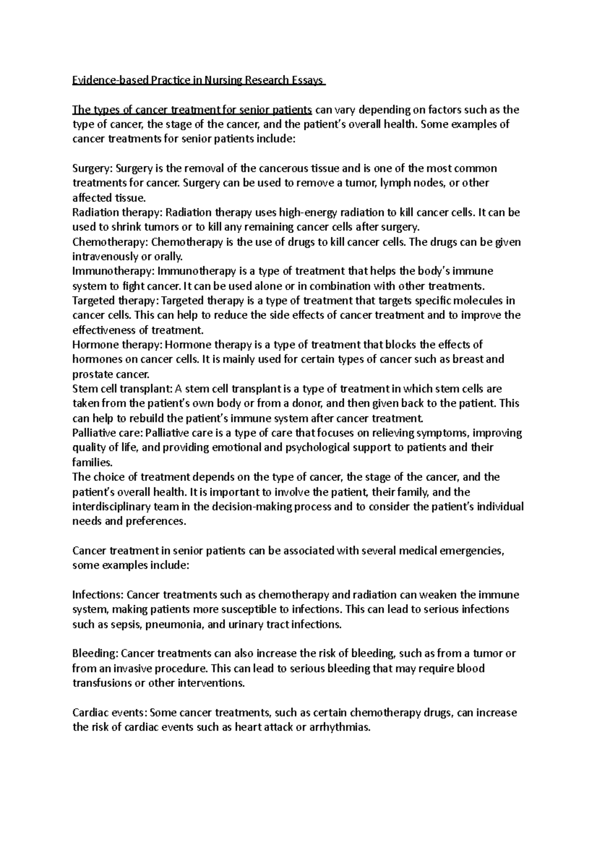 Evidence-based Practice in Nursing Research Essays cancer treatment for ...