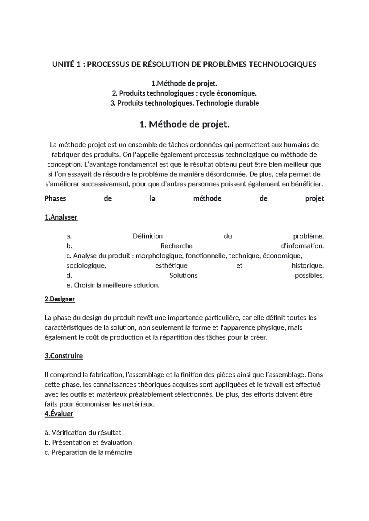 1 Processus DE Résolution DE Problèmes Technologiques - UNITÉ 1 ...