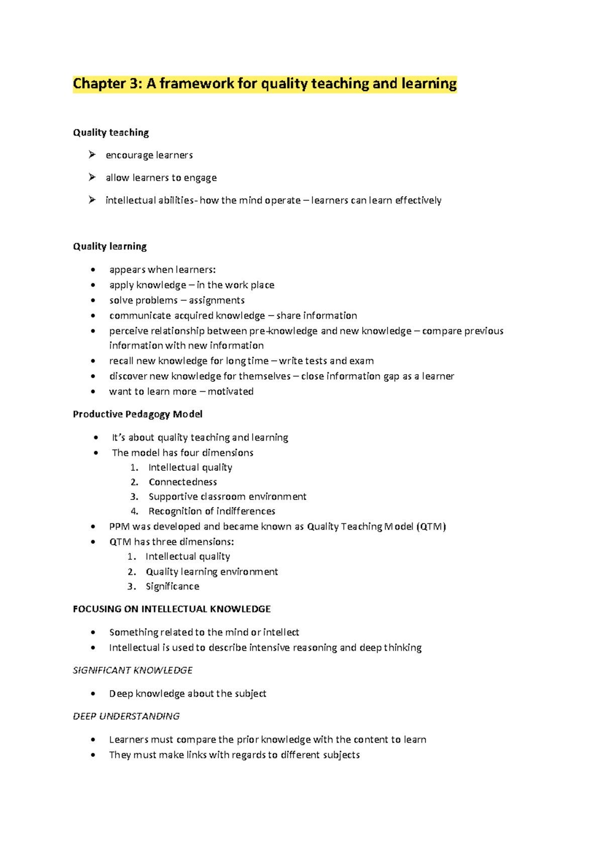 CH3 A Framework For Quality Teaching And Learning BMF22ES - Chapter 3 ...
