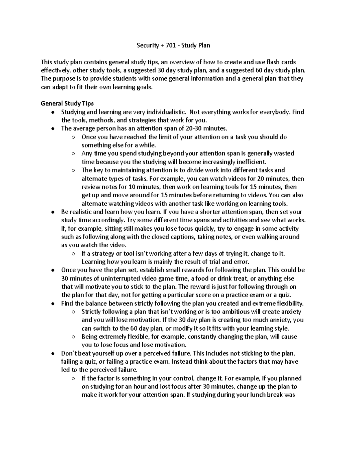 Security++701+Study+Plan+ - Security + 701 - Study Plan This study plan ...