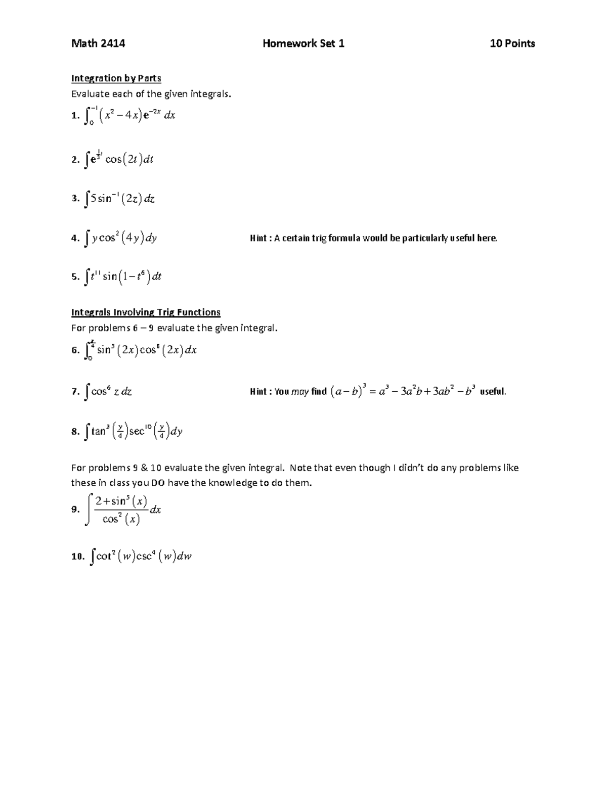 Hw 01 spring 2017 questions - Math 2414 Homework Set 1 10 Points ...