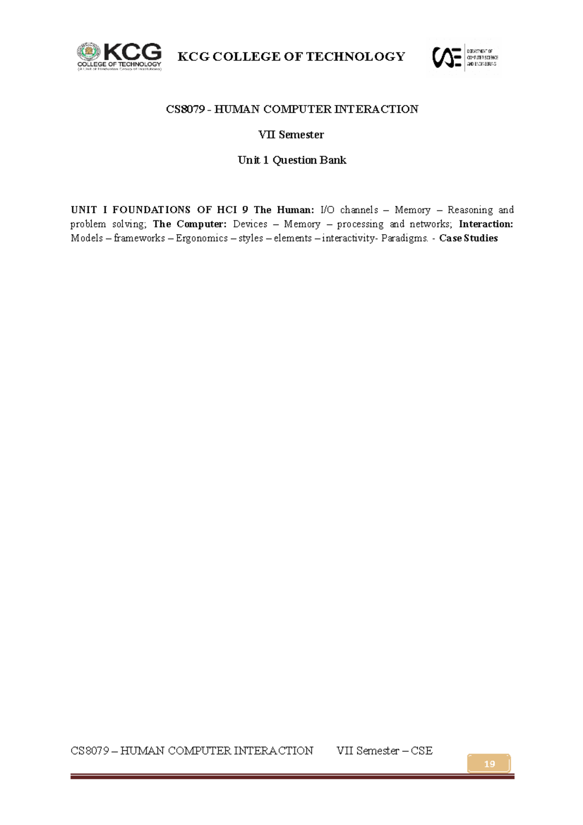 CS8079 - HCI - Unit 1 - QB - Human computer interaction notes - CS8079 ...