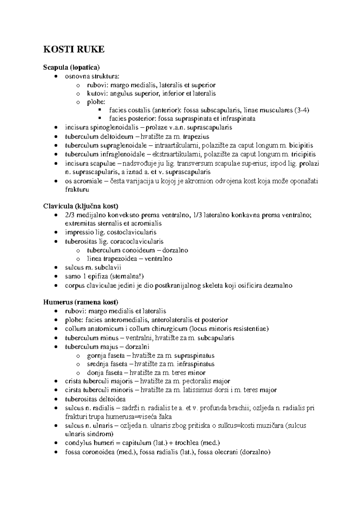 Kosti, Zglobovi - KOSTI RUKE Scapula (lopatica) - osnovna struktura: o ...