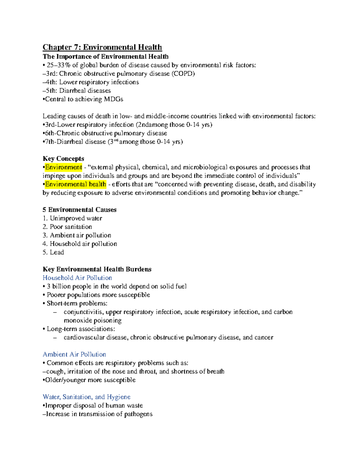 Study guide HSC 4624 - Chapter 7: Environmental Health The Importance ...