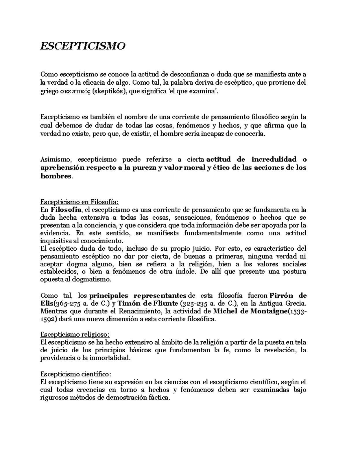 Escepticismo - definiciones del eceptisismo - ESCEPTICISMO Como ...