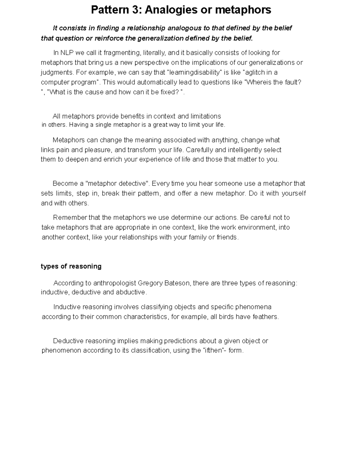 Note 6 - language - Pattern 3: Analogies or metaphors It consists in ...