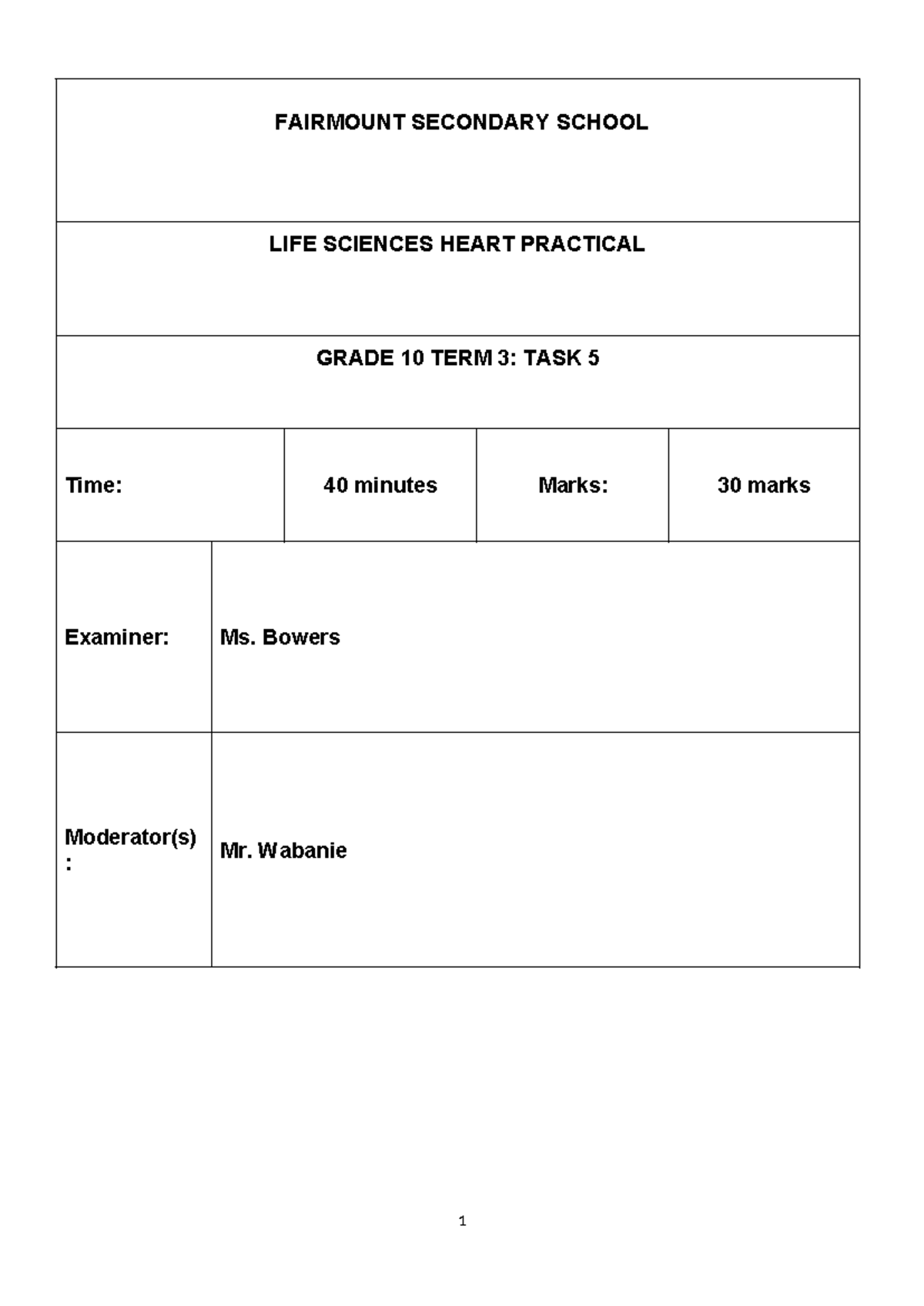 Practical - FAIRMOUNT SECONDARY SCHOOL LIFE SCIENCES HEART PRACTICAL ...