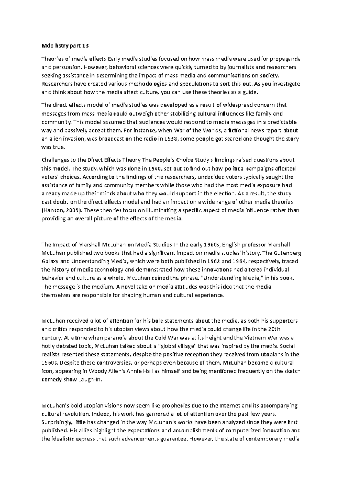 Mda hstry part 13 - History part 13 - Mda hstry part 13 Theories of ...