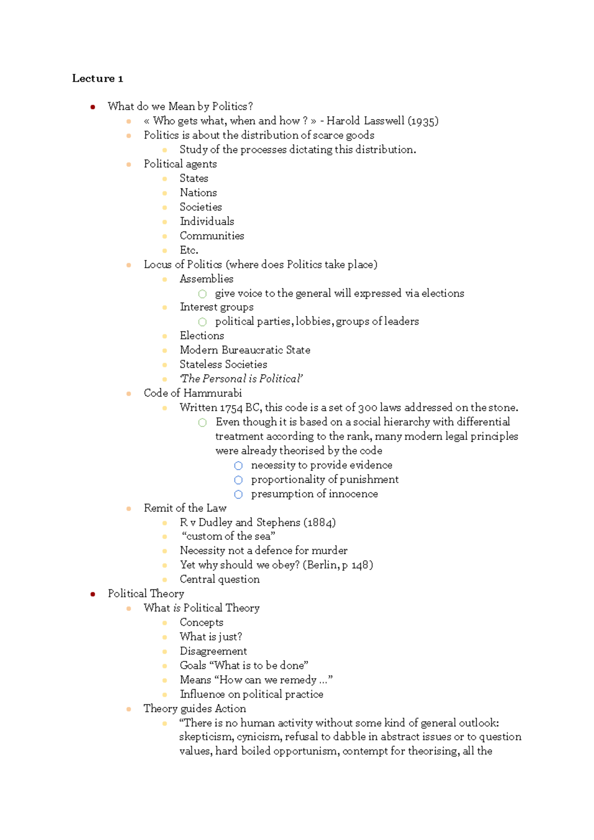 Lecture 1 Politics - Lecture 1 What do we Mean by Politics? « Who gets ...