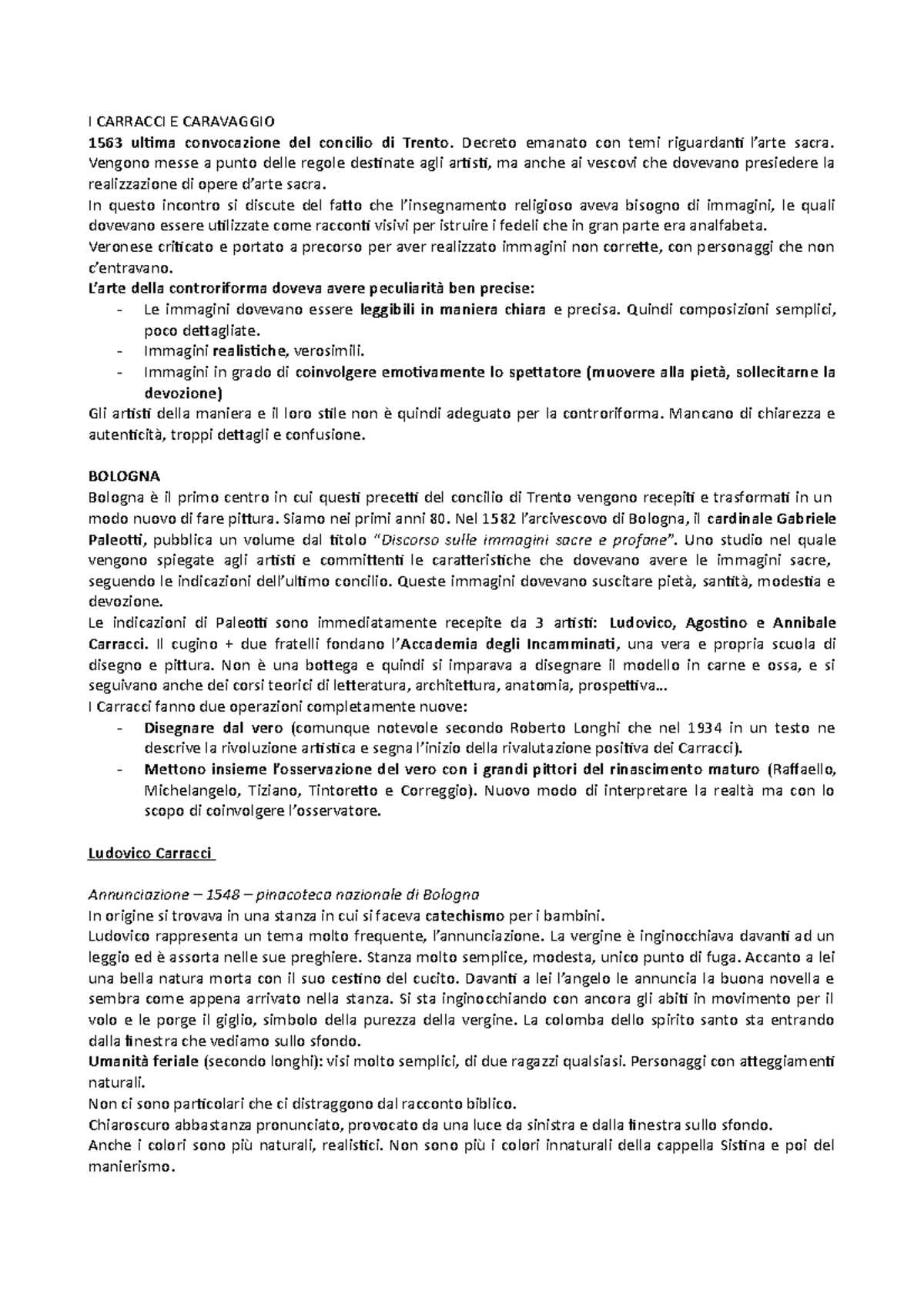 8. I Carracci e Caravaggio - I CARRACCI E CARAVAGGIO 1563 ultima convocazione del concilio di ...