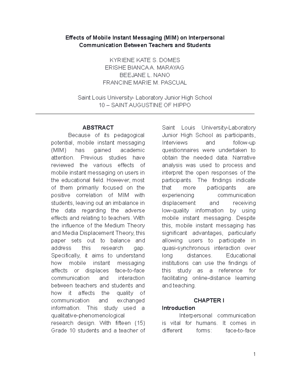 Group 6- Final Manuscript 2 - Effects of Mobile Instant Messaging (MIM ...