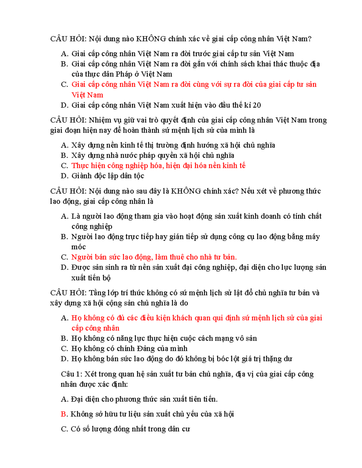 CNXH Chương2 - NAHH - CÂU HỎI: Nội dung nào KHÔNG chính xác về giai cấp ...