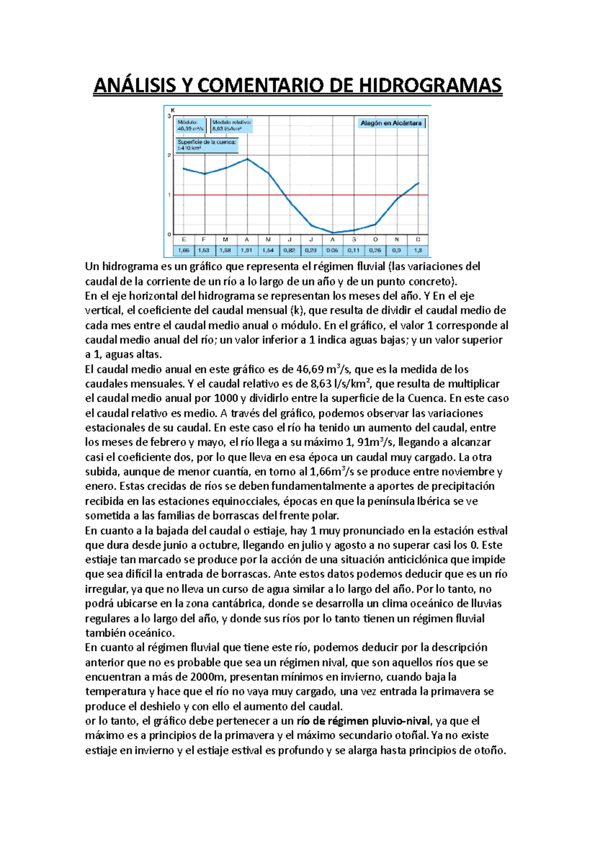 Análisis y comentario de los Hidrogramas - ANÁLISIS Y COMENTARIO DE HIDROGRAMAS Un hidrograma es ...