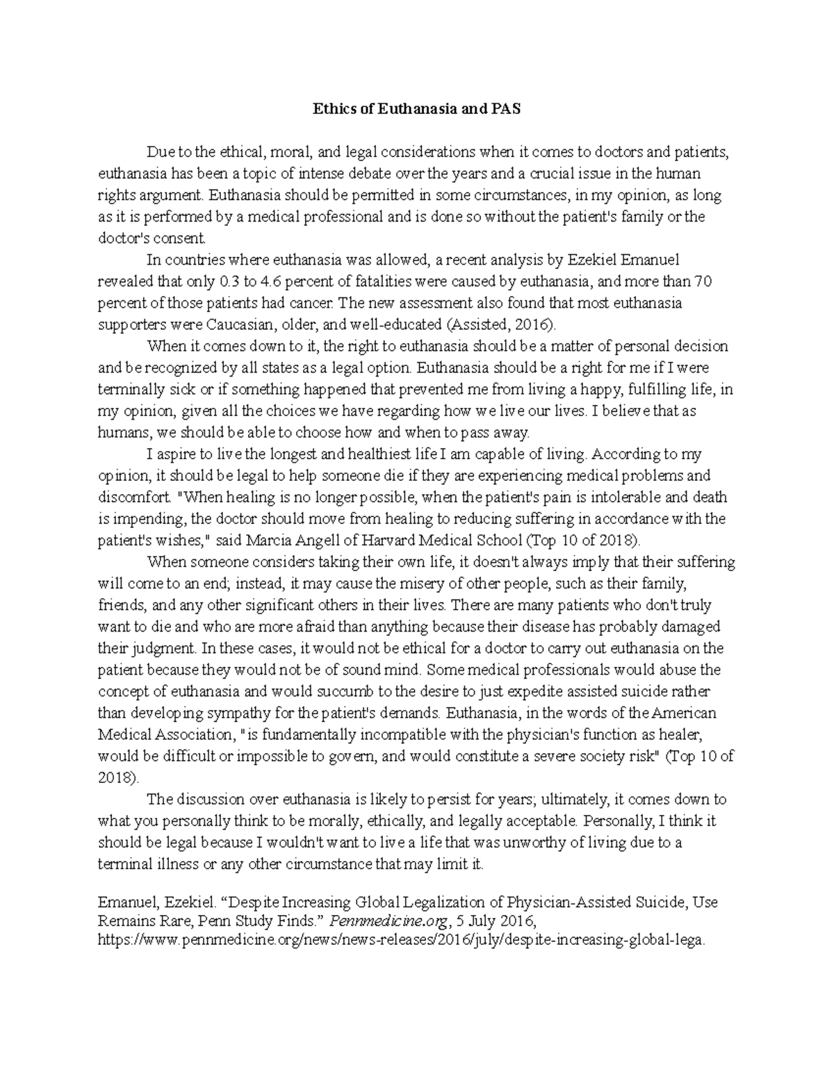 Ethics of Euthanasia and PAS - Euthanasia should be permitted in some ...