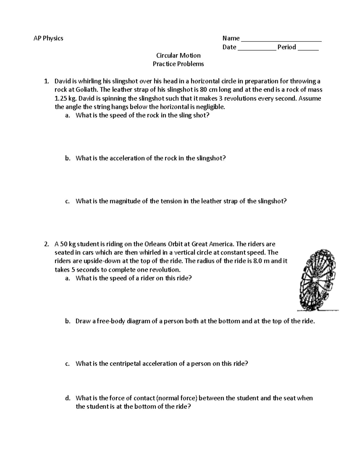 Circular Motion Practice Problems - AP Physics Name ...