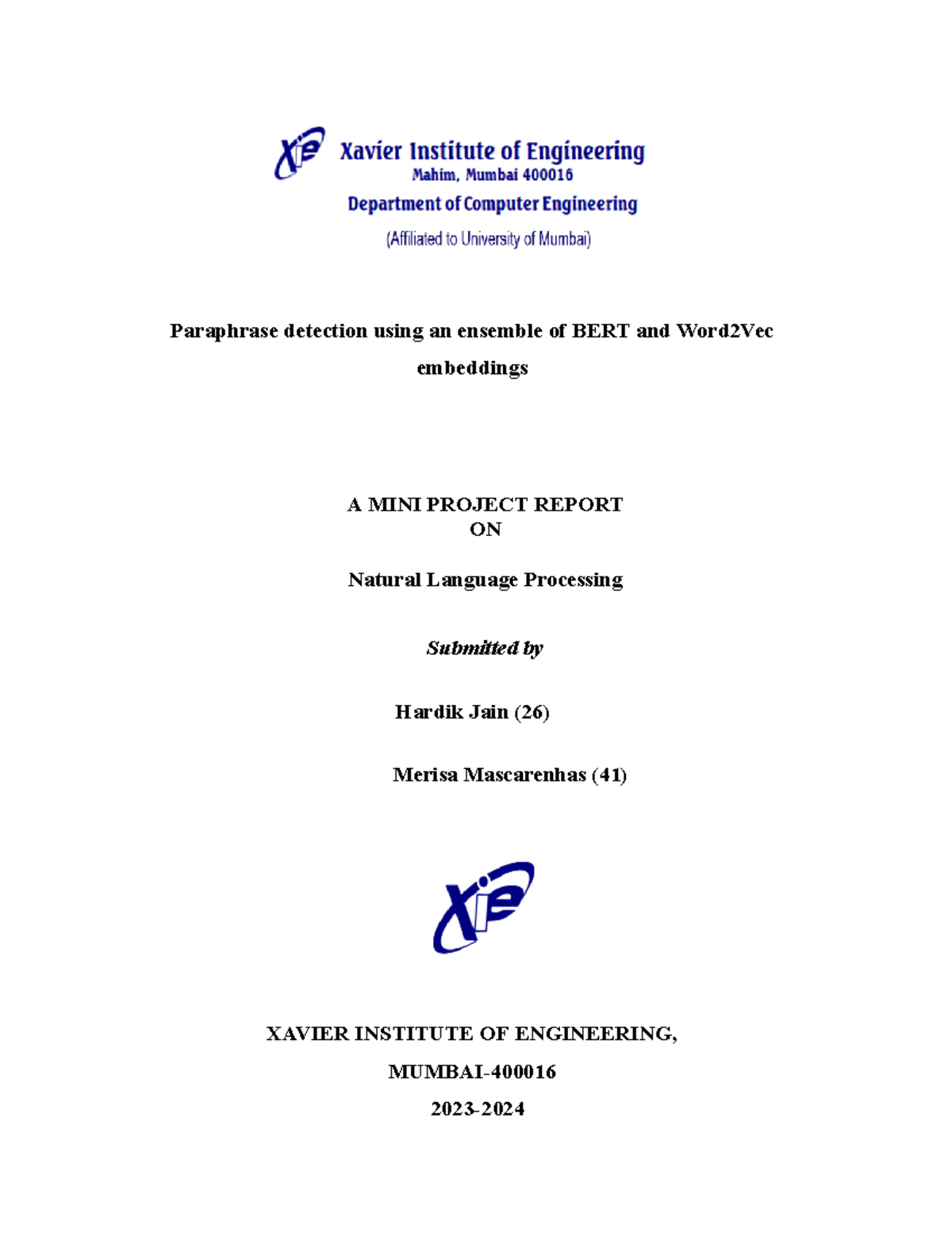 NLP Project Report - Paraphrase detection using an ensemble of BERT and Word2Vec embeddings A ...