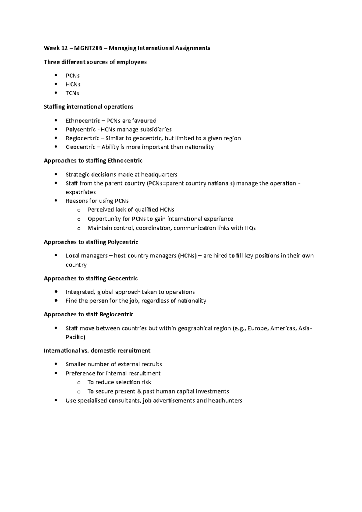 Lecture 12 - Week 12 – MGNT206 – Managing International Assignments Three different sources of ...